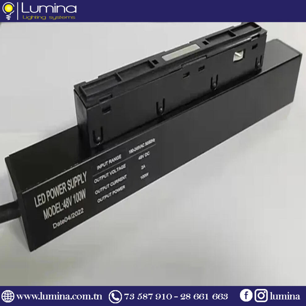 Rail Magnétique Led noir Encastrable 2 mètres 48V MAG-TRACK - Lumina