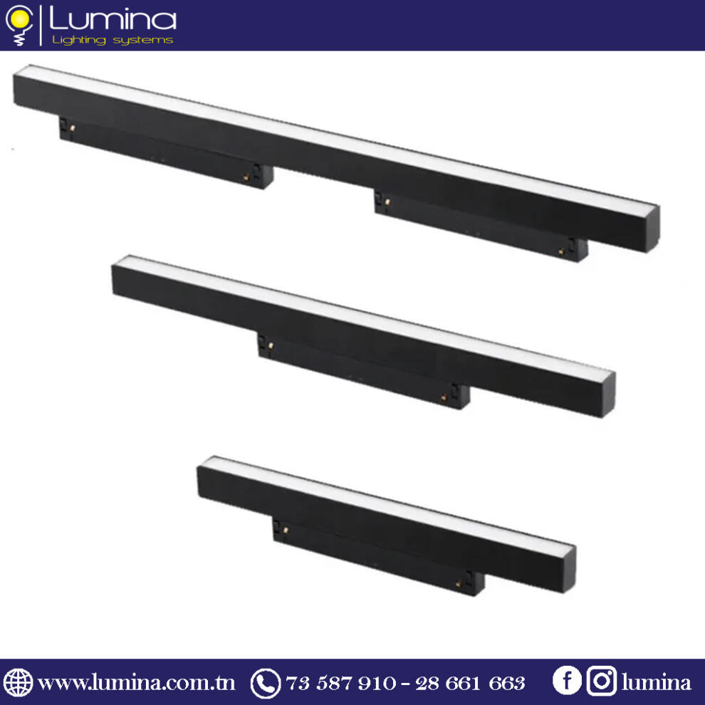 Rail Magnétique Led noir Encastrable 2 mètres 48V MAG-TRACK-2M - Lumina