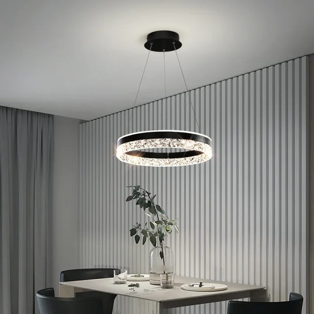 Lustre Salon Led rond noir 50cm 3 Couleurs 3000K 4000k 6500K JH118B ...